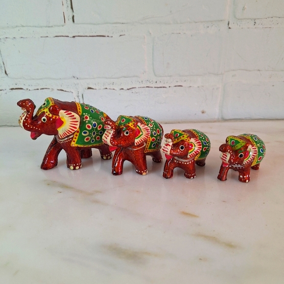unbranded | Accents | Vintage Handmade Paper Mache Red Elephant Family ...